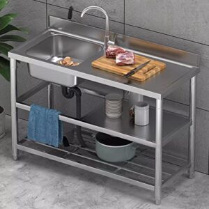 Outdoor utility garage sink,commercial sink with faucet,Indoor kitchen Stainless Steel sink,1 Compartment,Industrial station laundry & utility room sinks,with storage rack,for restaurant,Basement. (