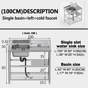 Outdoor utility garage sink,commercial sink with faucet,Indoor kitchen Stainless Steel sink,1 Compartment,Industrial station laundry & utility room sinks,with storage rack,for restaurant,Basement. (