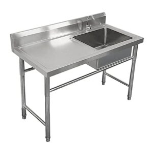 free standing stainless-steel single bowl, commercial restaurant kitchen sink set w/faucet drainboard,utility sink free standing single bowl kitchen sink(size:150cm,color:a-right platform)