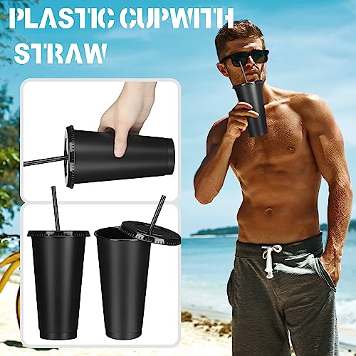 Bokon Tumbler with Straw and Lid Bulk 24 oz Reusable Plastic Cups with Lids and Straws Water Bottle Travel Mug Cup Tumblers Bulk for Cold Hot Drinks Parties Birthdays Adults (15 Sets,Black)