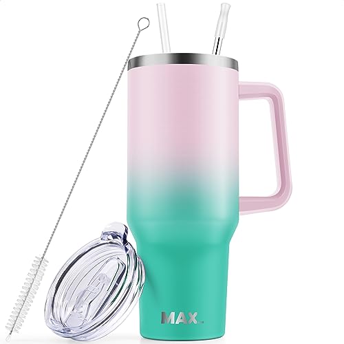 MaxBase 40 oz Tumbler with Handle and Straw Lid, Insulated Reusable Stainless Steel Travel Mug Keeps Drinks Cold up to 34 Hours, 100% Leakproof Bottle for Water, Iced Tea or Coffee, Smoothie and More