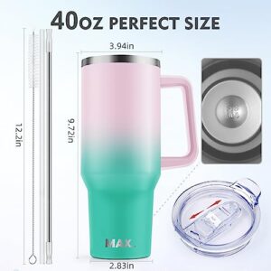 MaxBase 40 oz Tumbler with Handle and Straw Lid, Insulated Reusable Stainless Steel Travel Mug Keeps Drinks Cold up to 34 Hours, 100% Leakproof Bottle for Water, Iced Tea or Coffee, Smoothie and More