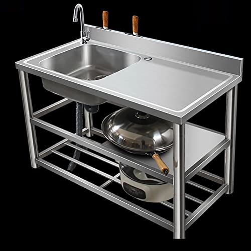 Sink,Sink with Drainboard,Stainless Steel Utility Sink,Utility Kitchen Sinks faucet/drain Kit for Restaurant, Kitchen, Outdoor, 100 * 50 * 80cm/39.9 * 19.7 * 31.5in B