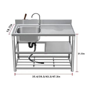 Sink,Sink with Drainboard,Stainless Steel Utility Sink,Utility Kitchen Sinks faucet/drain Kit for Restaurant, Kitchen, Outdoor, 100 * 50 * 80cm/39.9 * 19.7 * 31.5in B