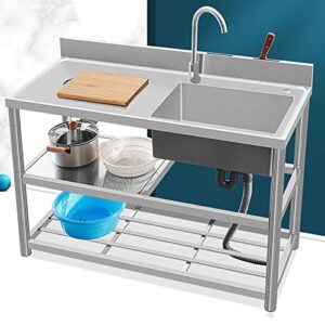 single bowl commercial kitchen sink workbench,stainless steel utility sink, utility kitchen sinks faucet/drain kit 100 * 50 * 80cm/39.9 * 19.7 * 31.5in b