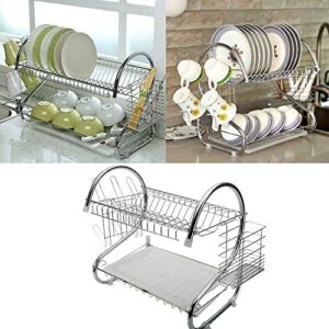 MengK 2 Tier Dish Drying Rack Drainer Stainless Steel Kitchen Cutlery Holder Shelf