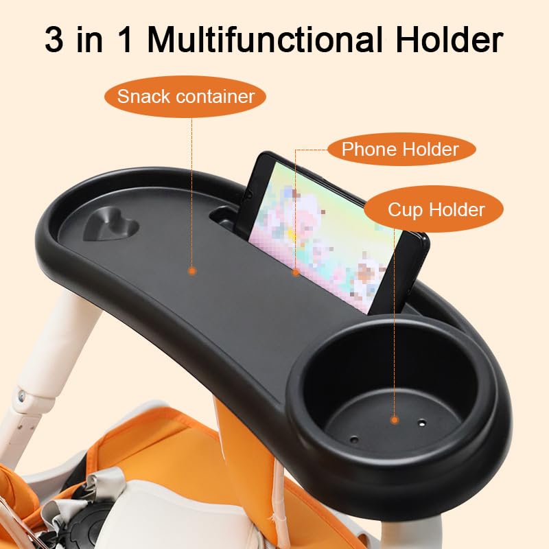 3 in 1 Stroller Cup Holder with Phone Holder and Snack Tray,Upgraded Rigid Frame Stays Upright,Exclusive Non Slip Clip Firmly Grip Stroller Bar,Universal Stroller Tray for Watch Video On The Go