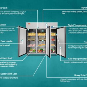 Aceland Commercial Refrigerator NON-ETL 72" Three Door Stainless Steel Upright Fan Cooling Refrigerator for Restaurant, Bar, Shop, Residential 54 Cu.ft (Commercial Kitchen Equipment)