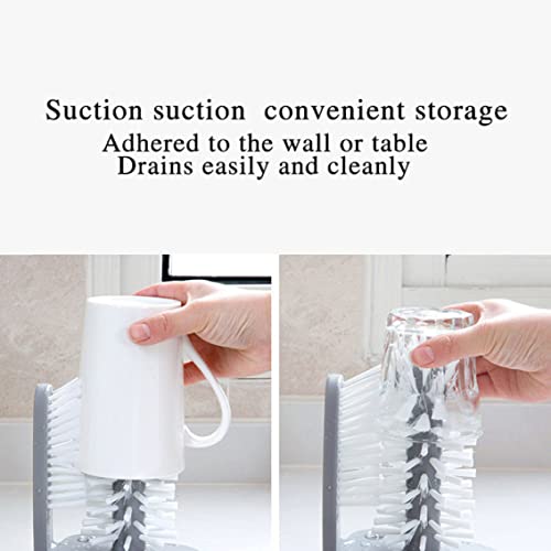 Mednkoku Glass Washer with Suction Base Standing Double Sided Bristle Cleaner Bottle Cleaning Brush Cup Brush