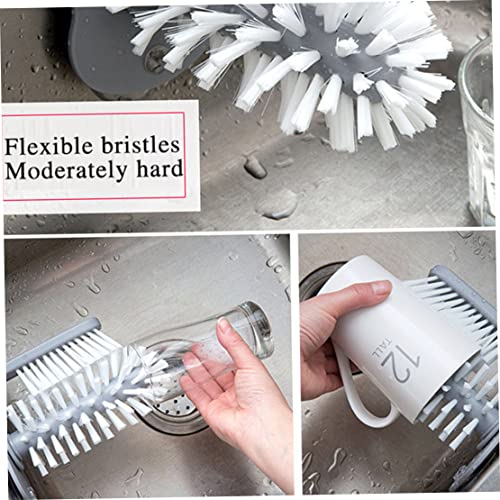 Mednkoku Glass Washer with Suction Base Standing Double Sided Bristle Cleaner Bottle Cleaning Brush Cup Brush