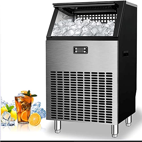 JJGBWY Commercial Ice Machine, Freestanding Ice Machine 99 Lb/24Hr, 66 Lb Storage Bin, Full Heavy Duty Stainless Steel Construction, Home Bar, Coffee Shop, Commercial Ice Maker