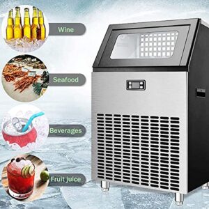 JJGBWY Commercial Ice Machine, Freestanding Ice Machine 99 Lb/24Hr, 66 Lb Storage Bin, Full Heavy Duty Stainless Steel Construction, Home Bar, Coffee Shop, Commercial Ice Maker