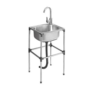 stainless steel small sink kitchen basin with stand, home simple laundry sink with faucet, ready practical freestanding vanity multipurpose sink, commercial sink for laundry/backyard/garage (size