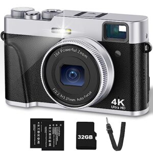 4k digital camera with viewfinder & flash, autofocus 48mp cameras for photography vlogging camera for adults teens compact travel camera with classic dial, time lapse, selfie, 16x zoom, 32gb sd card