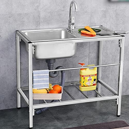 Stainless Steel Sink Kitchen Sink With Cold And Hot Faucet, 1 Compartment Commercial Kitchen Sink Dishpan For Sink (Restaurant, Kitchen, Laundry, Garage) (Size : 75x40x75cm/29.5x15.7x29.5in)