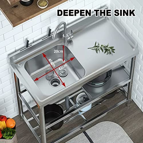 Indoor kitchen Stainless Steel sink,with storage rack,Outdoor commercial sink,utility garage sink with faucet,1 Compartment,Wear-resistant and smooth, large capacity,for restaurant,Basement. (Size :