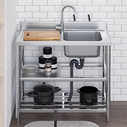 Indoor kitchen Stainless Steel sink,with storage rack,Outdoor commercial sink,utility garage sink with faucet,1 Compartment,Wear-resistant and smooth, large capacity,for restaurant,Basement. (Size :