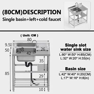 Indoor kitchen Stainless Steel sink,with storage rack,Outdoor commercial sink,utility garage sink with faucet,1 Compartment,Wear-resistant and smooth, large capacity,for restaurant,Basement. (Size :