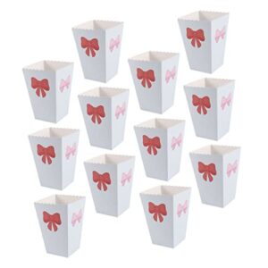 feltechelectr 12pcs popcorn boxes bow popcorn disposable snack containers red bows white cardboard sheets theater container cup popcorn bucket movie theater popcorn boxes popcorn boxes for party