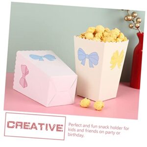 FELTECHELECTR 12pcs Popcorn Boxes Bow Popcorn Disposable Snack Containers Red Bows White Cardboard Sheets Theater Container Cup Popcorn Bucket Movie Theater Popcorn Boxes Popcorn Boxes for Party