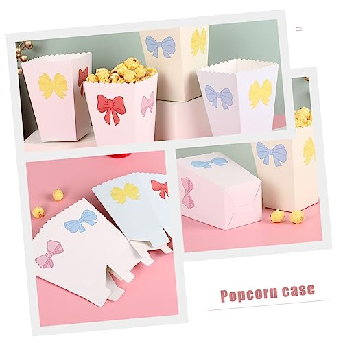 FELTECHELECTR 12pcs Popcorn Boxes Bow Popcorn Disposable Snack Containers Red Bows White Cardboard Sheets Theater Container Cup Popcorn Bucket Movie Theater Popcorn Boxes Popcorn Boxes for Party