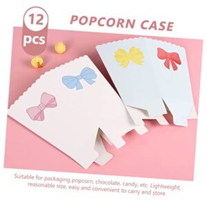 FELTECHELECTR 12pcs Popcorn Boxes Bow Popcorn Disposable Snack Containers Red Bows White Cardboard Sheets Theater Container Cup Popcorn Bucket Movie Theater Popcorn Boxes Popcorn Boxes for Party