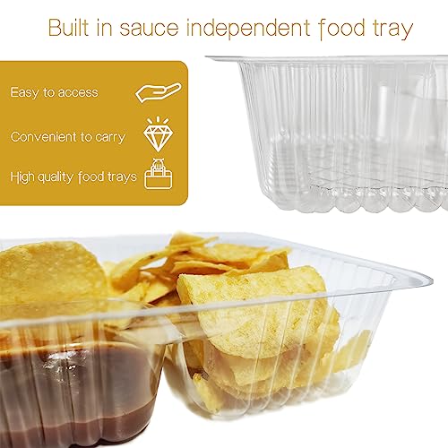 AHKUNMT 50 PC Nacho Trays Disposable, 12oz Plastic Nacho Containers with Chip and Dip Holder, 6x5 In 2 Compartments Clear Snack Trays for Kids,Parties, Movie Night Supplies (Plastic-50pc)