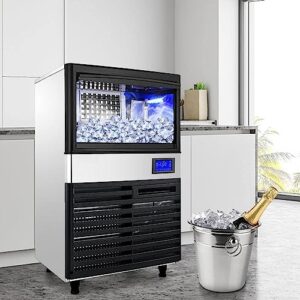 Commercial Stainless Steel Ice Maker Machine with 110LBS/24H Capacity, 39LBS Bin, Electric Water Drain Pump, Water Filter, 2 Scoops, and Connection Hose - Auto Operation for Home, Bar, Restaurant