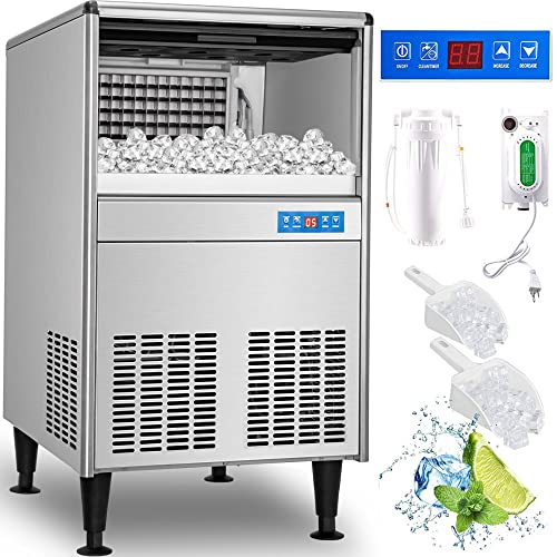 Commercial Ice Maker Machine - 110V, 170LBS/24H, ETL Approved Stainless Steel, 66LBS Bin, Auto Clean, Clear Cube, Air-Cooled, Water Filter, Drain Pump - Ideal for Restaurant, Bar, and Office