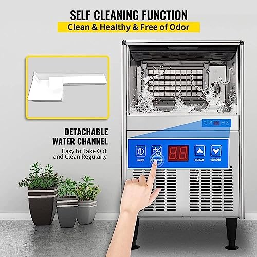 Commercial Ice Maker Machine - 110V, 170LBS/24H, ETL Approved Stainless Steel, 66LBS Bin, Auto Clean, Clear Cube, Air-Cooled, Water Filter, Drain Pump - Ideal for Restaurant, Bar, and Office