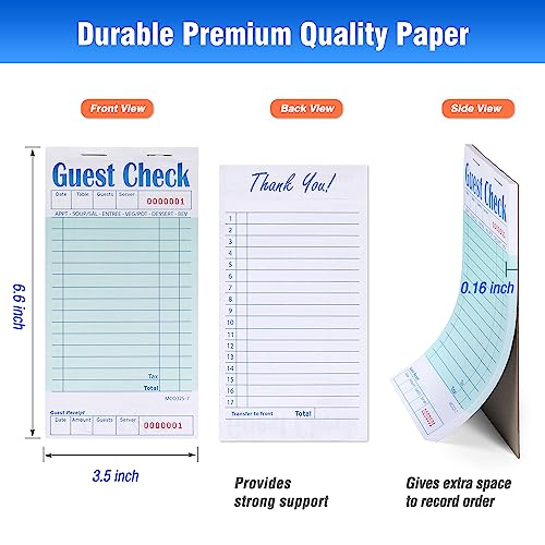 Guest Checks Book 5 Pack, Server Note Pads, Waitress Accessories Wirting Pad, Restaurant Supplies Order Pad Total 250 Sheets