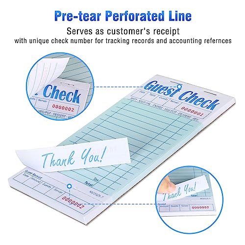 Guest Checks Book 5 Pack, Server Note Pads, Waitress Accessories Wirting Pad, Restaurant Supplies Order Pad Total 250 Sheets