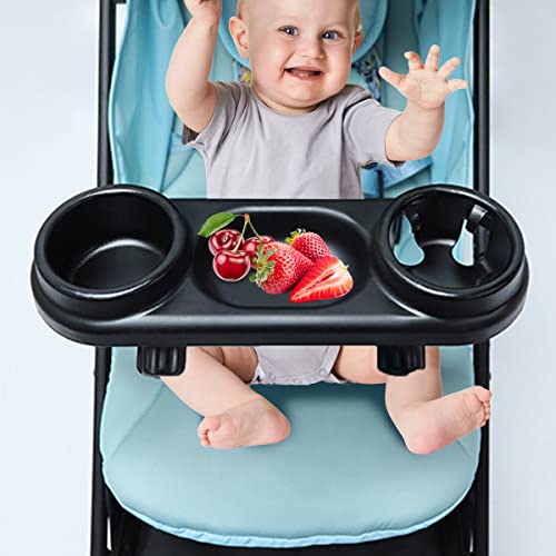 Txkrhwa Stroller Snack Tray with Cup Holder Universal Stroller Food Tray Removable Non-Slip Grip Clip for Stroller Bar Reusable Stroller Snacks Holder for Strollers with Round Armrests