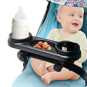 Txkrhwa Stroller Snack Tray with Cup Holder Universal Stroller Food Tray Removable Non-Slip Grip Clip for Stroller Bar Reusable Stroller Snacks Holder for Strollers with Round Armrests