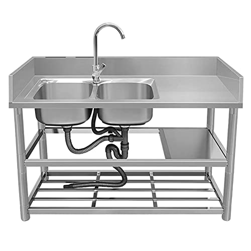 Stainless Steel Double-bath Sink, Simple Assembling Of Household In Hotel Rental Rooms, Three Layers With Storage Commercial Sink, Catering Sink, Industrial Sink (Size : Sink Left)