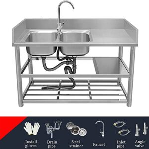 Stainless Steel Double-bath Sink, Simple Assembling Of Household In Hotel Rental Rooms, Three Layers With Storage Commercial Sink, Catering Sink, Industrial Sink (Size : Sink Left)