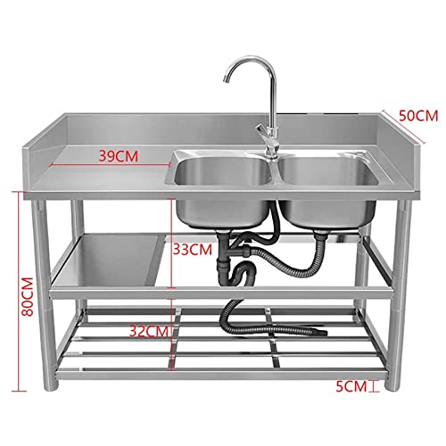 Stainless Steel Double-bath Sink, Simple Assembling Of Household In Hotel Rental Rooms, Three Layers With Storage Commercial Sink, Catering Sink, Industrial Sink (Size : Sink Left)