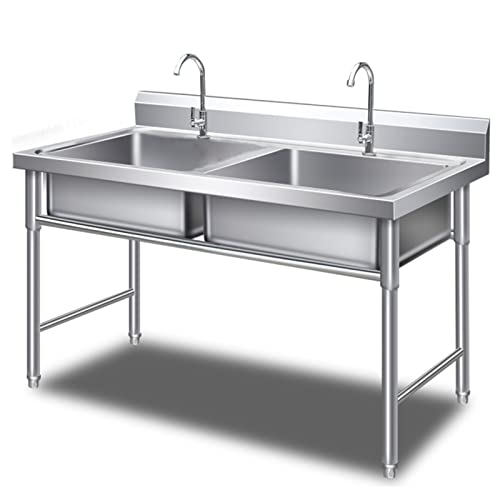 Stainless Steel Single Basin Kitchen Sink With Stand, Commercial Restaurant Sink , Stainless Steel Utility Sink Kitchen Bowl Sink, With Drainer Unit Faucet Combo With Strainer ( Size : 100*50*80cm/39.