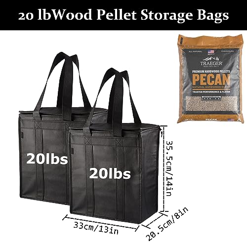 Profully 2 Pack Fuel Wood Pellet Storage Bag, 20LBs Smoker Charcoal Container for Camping and Grill, Black