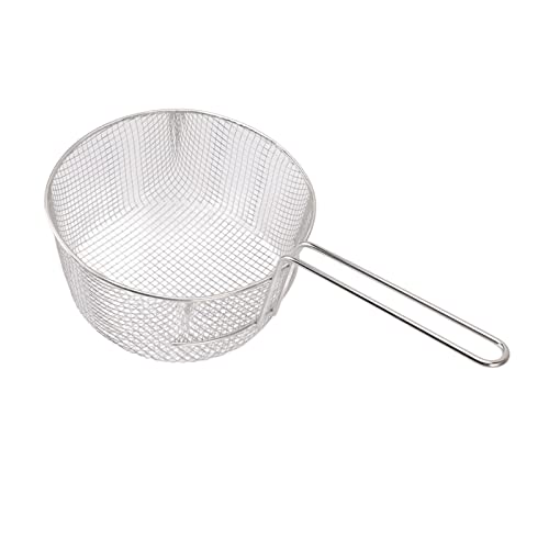 Tgoon Fry Net, Stainless Steel Long Handle Fry Basket Strong Load Bearing Delicate Appearance for Chicken Nuggets(Handle Without Rubber)