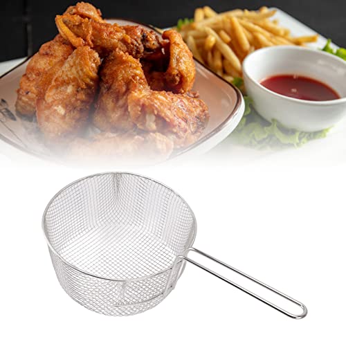 Tgoon Fry Net, Stainless Steel Long Handle Fry Basket Strong Load Bearing Delicate Appearance for Chicken Nuggets(Handle Without Rubber)