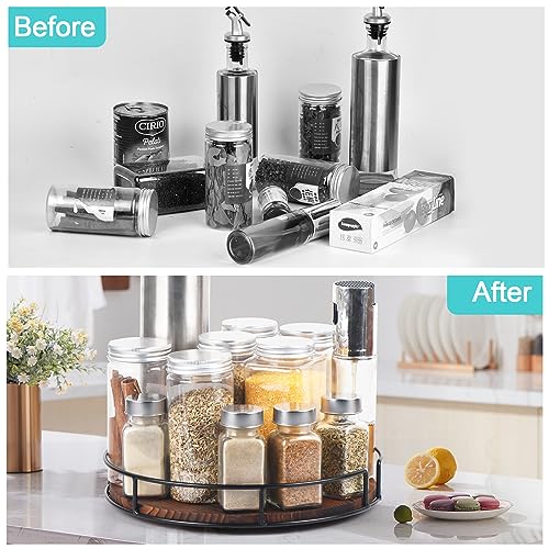 2 Pack of 10 Lazy Susan Organizer - Non-Skid Wood Turntable Organizer for Cabinet, Pantry, Kitchen Countertop, Refrigerator, Spice Rack, Carbonized Black