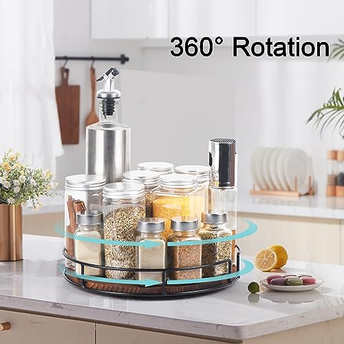 2 Pack of 10 Lazy Susan Organizer - Non-Skid Wood Turntable Organizer for Cabinet, Pantry, Kitchen Countertop, Refrigerator, Spice Rack, Carbonized Black