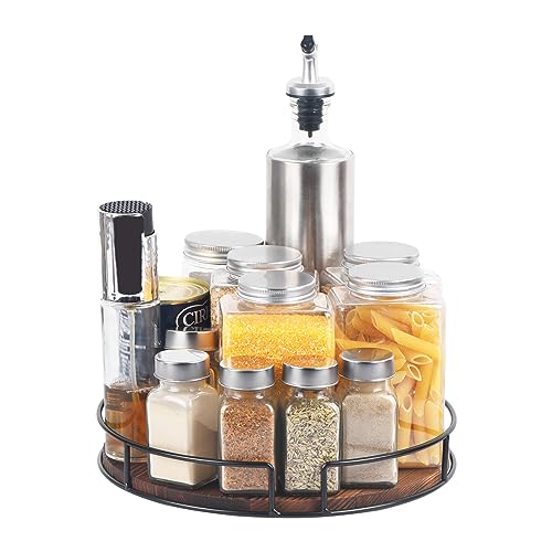 10" Lazy Susan Organizer - Non-Skid Wood Turntable Organizer for Cabinet, Pantry, Kitchen Countertop, Refrigerator, Spice Rack, Carbonized Black