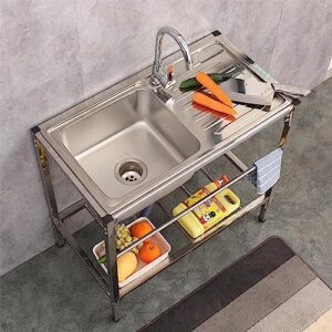 farmhouse kitchen sink stainless steel sink home sink vegetable basin single sink workstation outdoor sink w/workbench double storage shelves indoor outdoor (size : 75x40x75cm/29.5x15.7x29.5in)