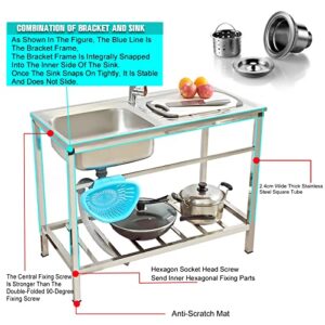 Farmhouse Kitchen Sink Stainless Steel Sink Home Sink Vegetable Basin Single Sink Workstation Outdoor Sink W/Workbench Double Storage Shelves Indoor Outdoor (Size : 75x40x75cm/29.5x15.7x29.5in)