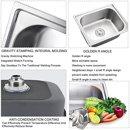 Farmhouse Kitchen Sink Stainless Steel Sink Home Sink Vegetable Basin Single Sink Workstation Outdoor Sink W/Workbench Double Storage Shelves Indoor Outdoor (Size : 75x40x75cm/29.5x15.7x29.5in)