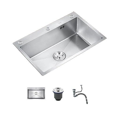 304 Stainless Steel Thickened Sink Single-slot Kitchen Washbasin Large Single-slot Manual Sink (Color : Package one)