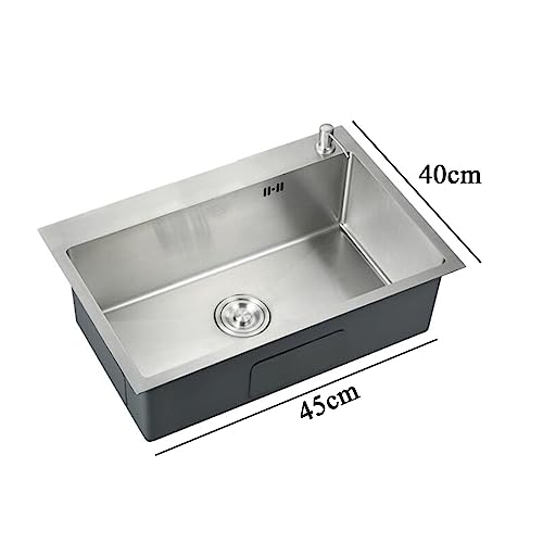 304 Stainless Steel Thickened Sink Single-slot Kitchen Washbasin Large Single-slot Manual Sink (Color : Package one)