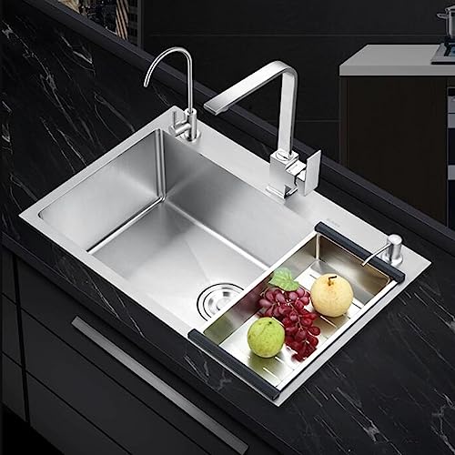 304 Stainless Steel Thickened Sink Single-slot Kitchen Washbasin Large Single-slot Manual Sink (Color : Package one)